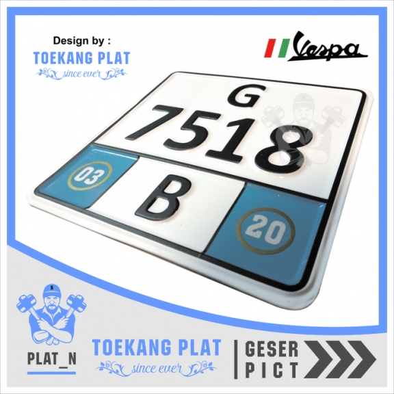 PLAT NOMOR VESPA KOTAK UK. 16x16cm